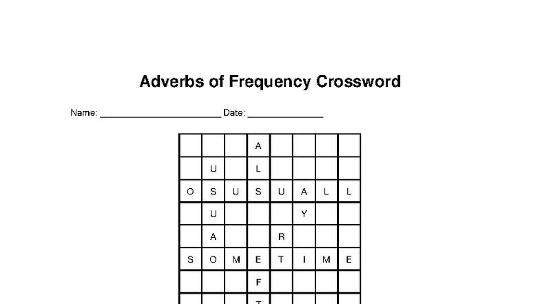 Adverbs of Frequency Crossword - Department of English literature ...
