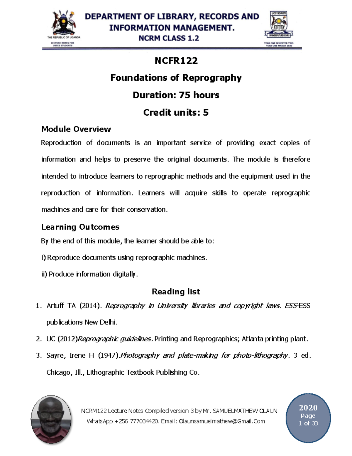 NCRM122 Lecture Notes: Foundations of Reprography and Methods - Studocu
