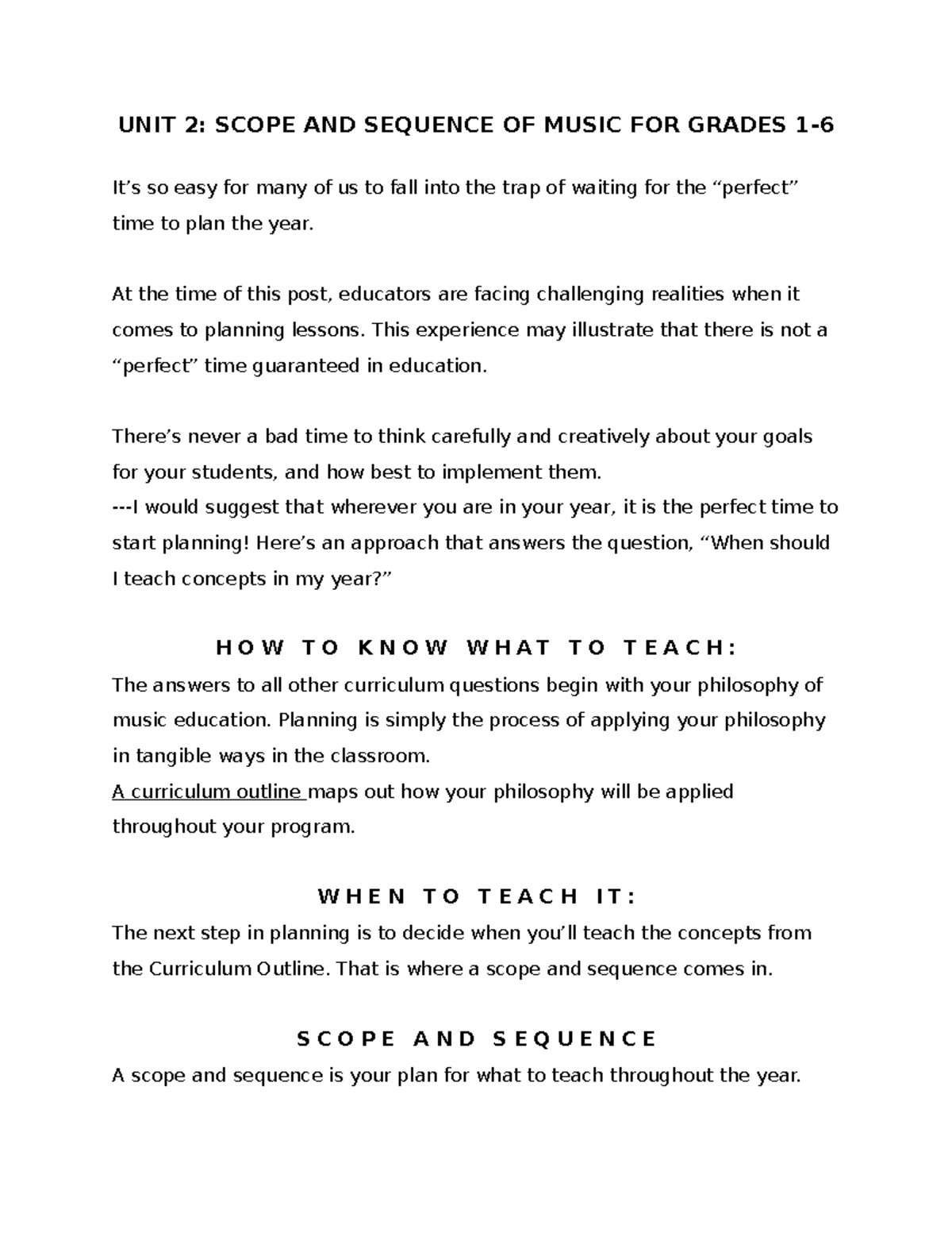 UNIT 2- Music 55 - lecture - UNIT 2: SCOPE AND SEQUENCE OF MUSIC FOR ...