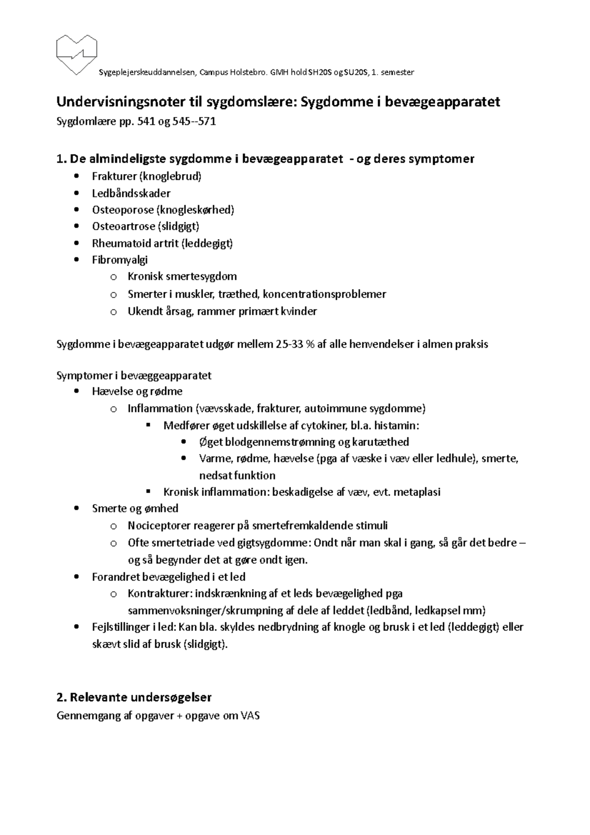 Sygdomslære: Noter om Sygdomme i Bevægelsesapparatet (PP541-545) - Studocu