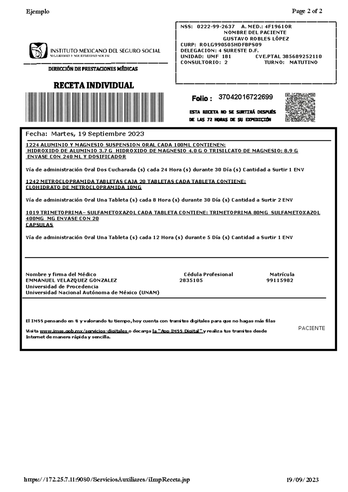 Receta Médica Imss Editable Septiembre 2023 Studocu