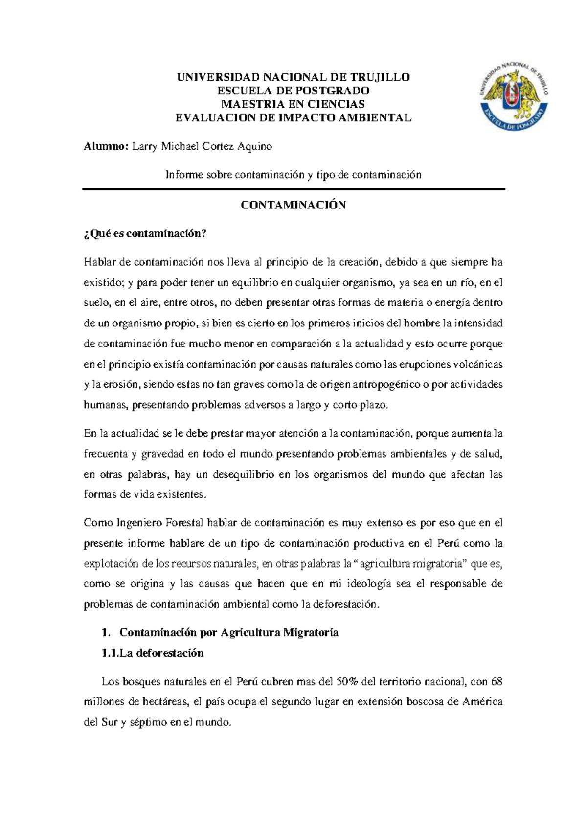 Larry Cortez - Informe Sobre Contaminacion Y TIPO DE Contaminacion ...