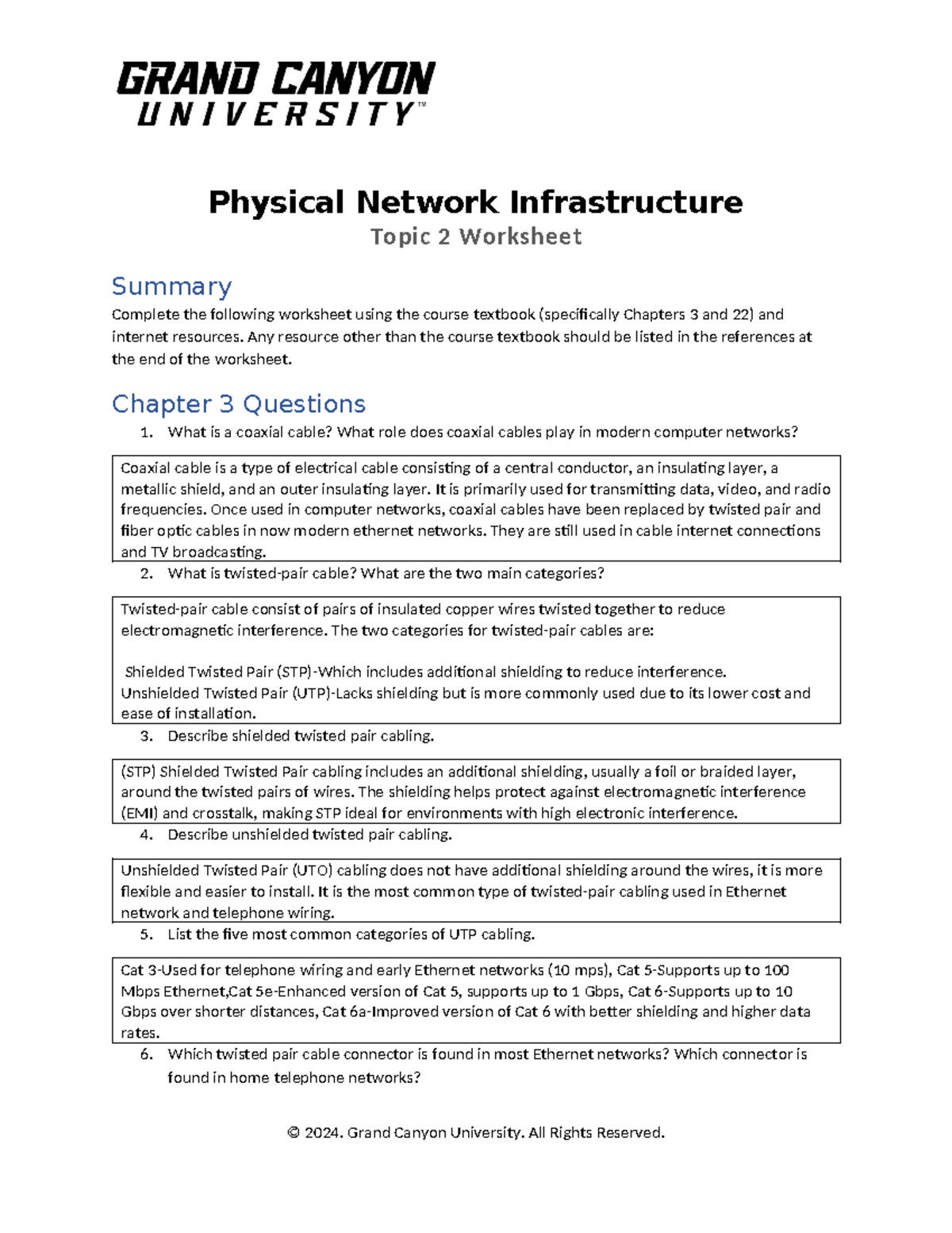 ITT-116-T2-Worksheet on Physical Network Infrastructure - Studocu