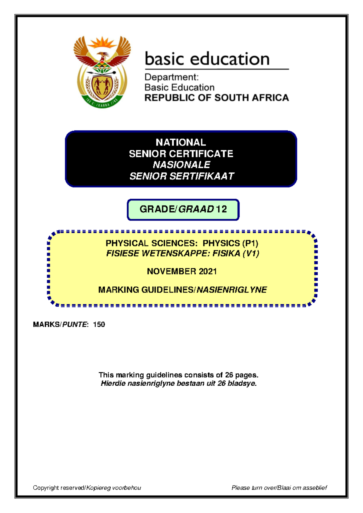 Physical Sciences P1: November 2021 Marking Guidelines (Afr & Eng ...