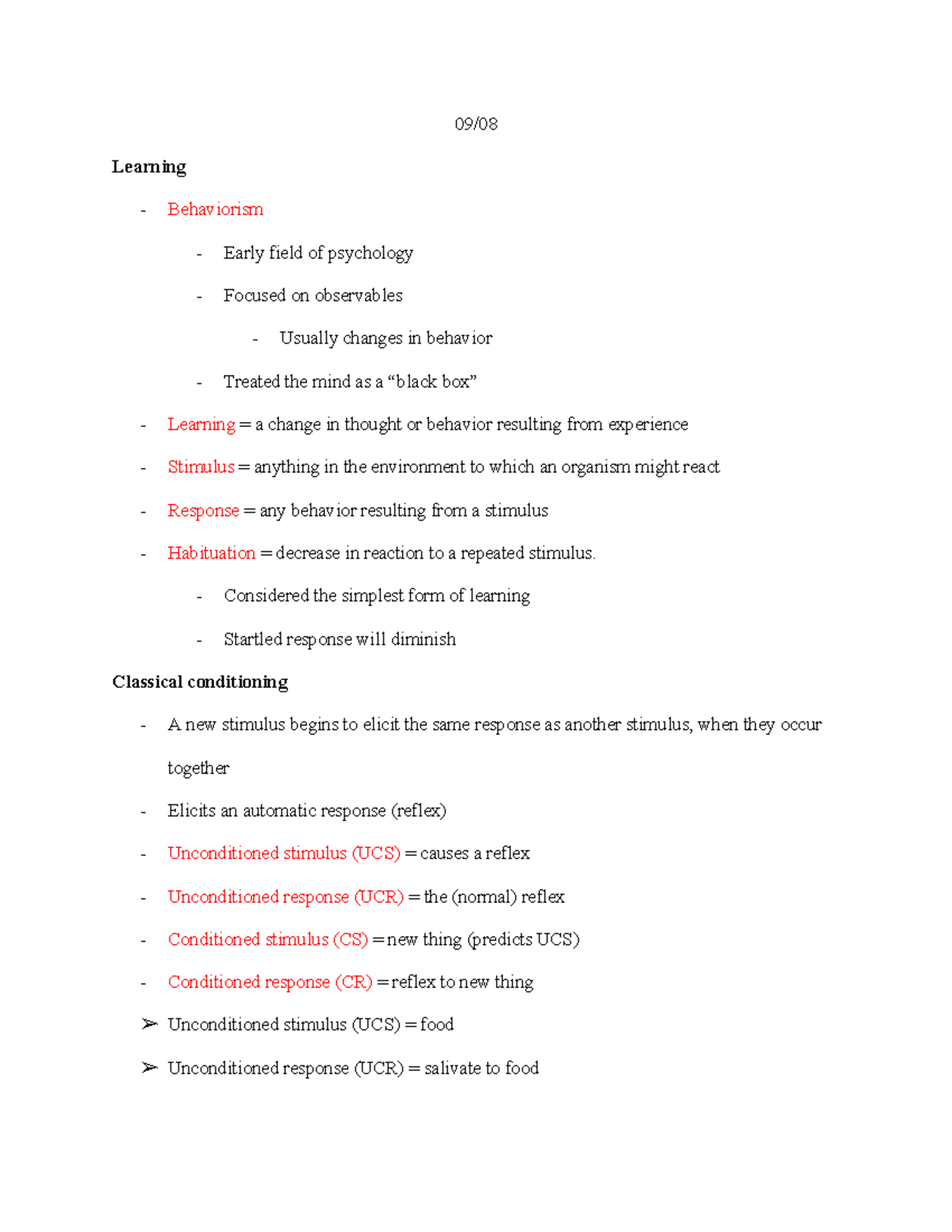 Psych 100 Lecture Notes: Classical & Operant Conditioning Concepts ...