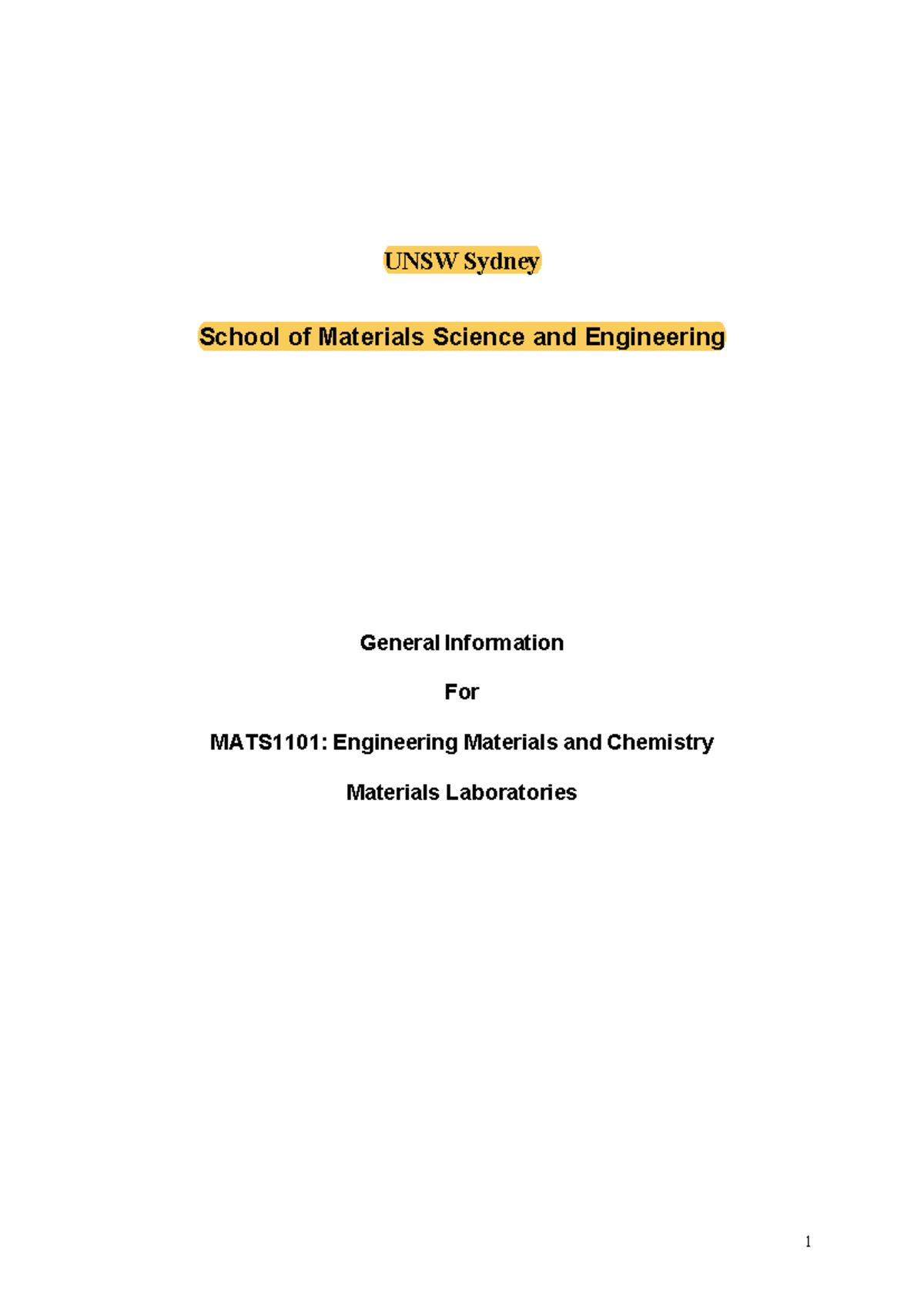 Lab Booklet MATS1101 - UNSW Sydney School of Materials Science and ...