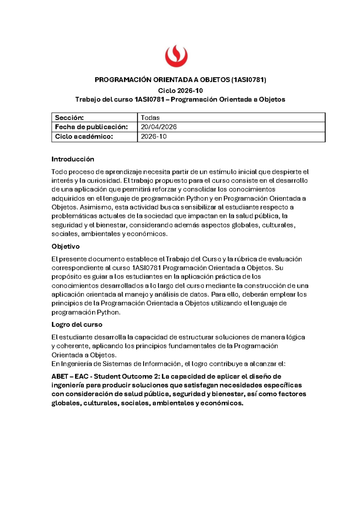 Trabajo del Curso 1ASI0781: Desarrollo de Aplicaciones en Python OOP ...