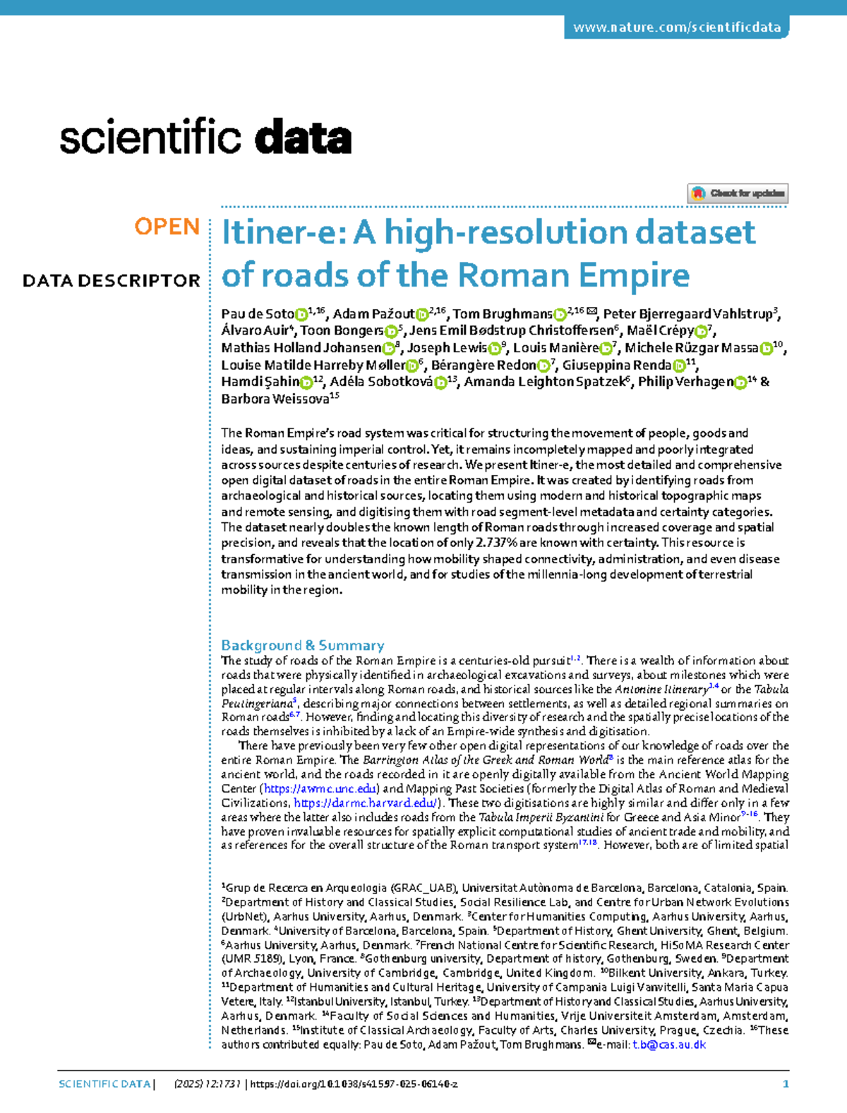 A Comprehensive Dataset of Roman Empire Roads (S41597 025 06140) - Studocu