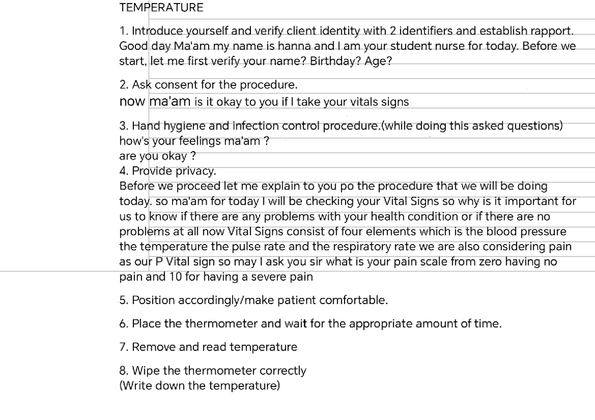 Vital Signs Assessment Procedure - Nursing 101 Final Exam - Studocu