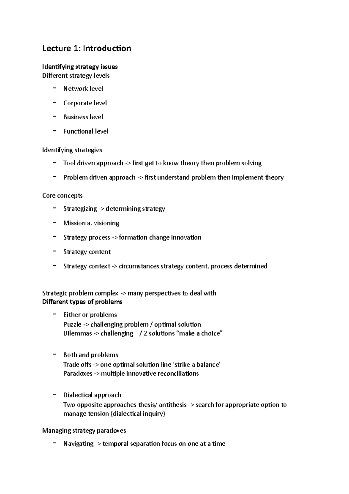 Strategic Management Overview: Key Concepts & Approaches (Course Code: STRAT101) - Studeersnel