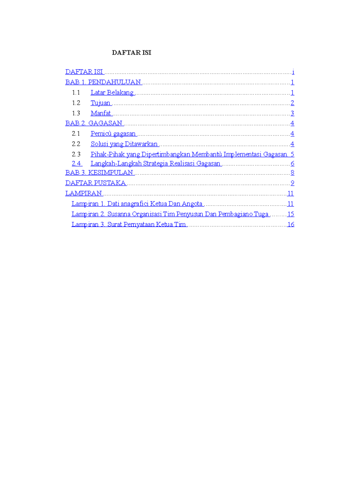 PKM GFT - PKM GFT - DAFTAR ISI BAB 1. PENDAHULUAN DAFTAR ISI - Studocu
