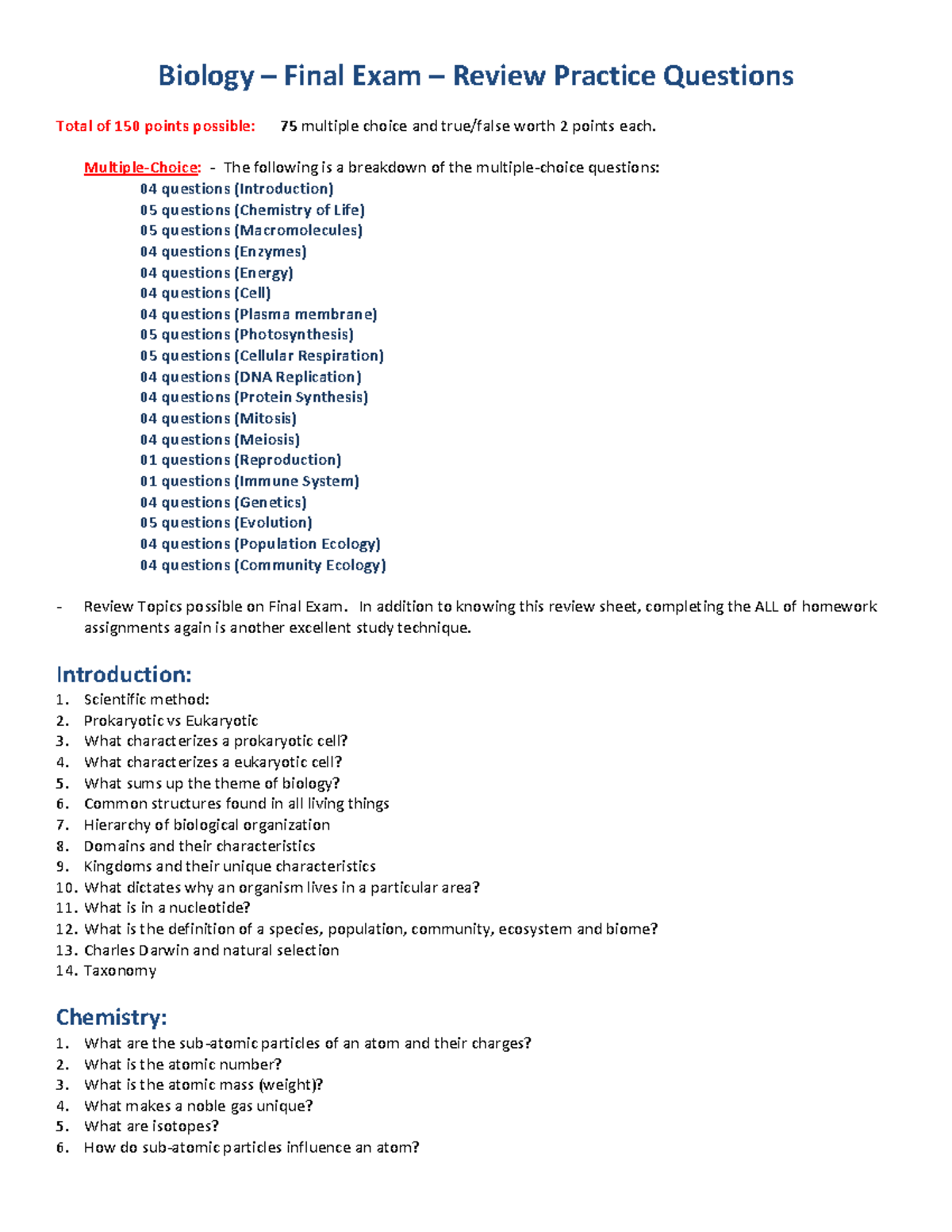 Biology 101 – Final Exam Review: Key Questions & Topics Explained - Studocu