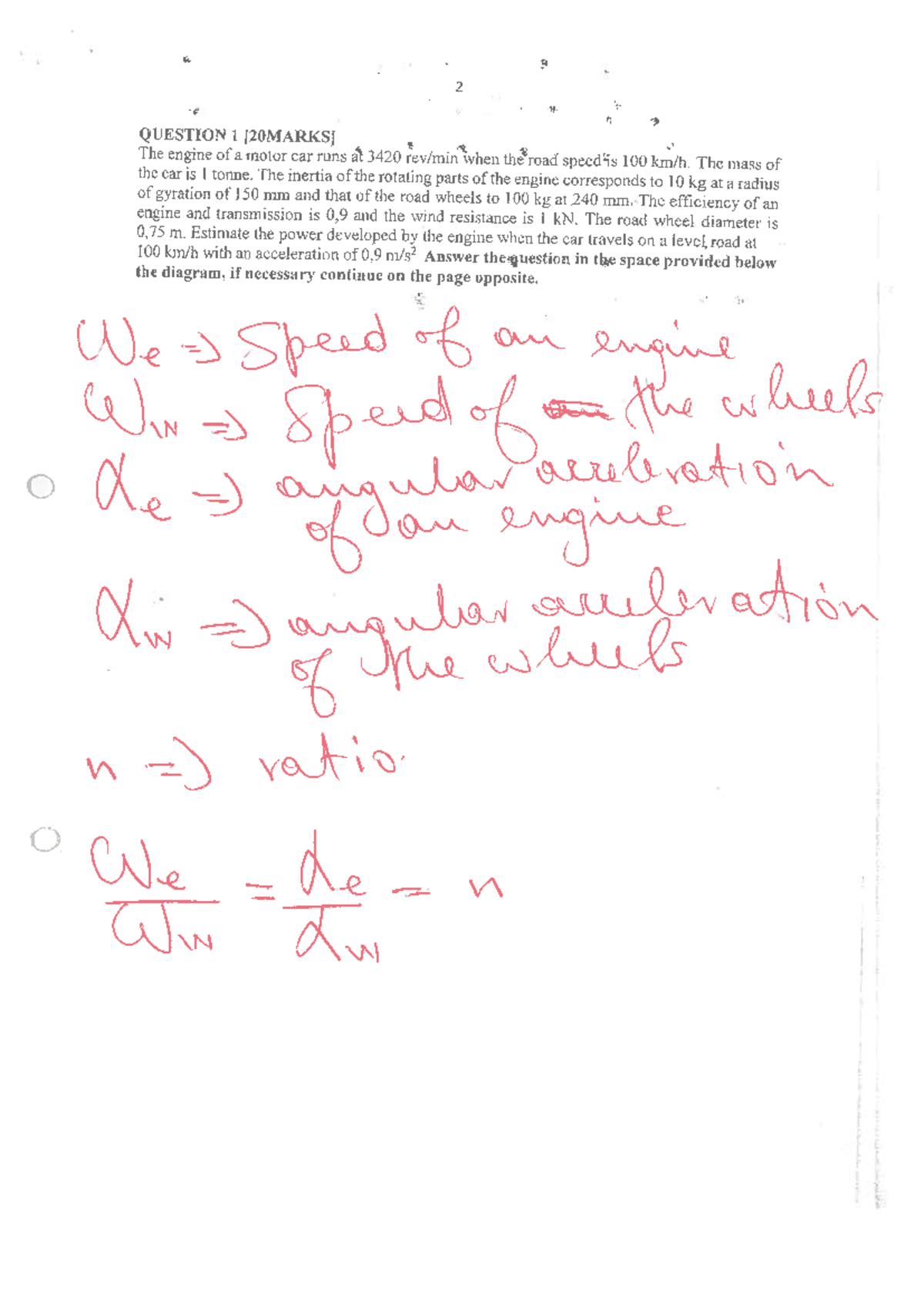 Vehicle Dynamics: Power Estimation and Mechanics II Formulas - Studocu