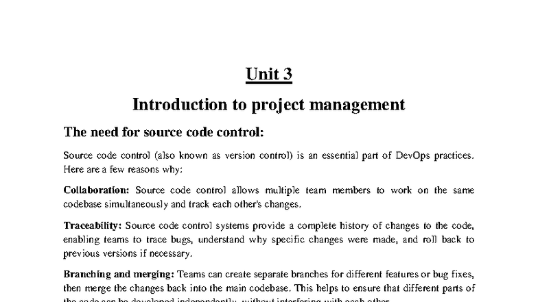 Unit 3: Introduction to Source Code Management in DevOps - Studocu