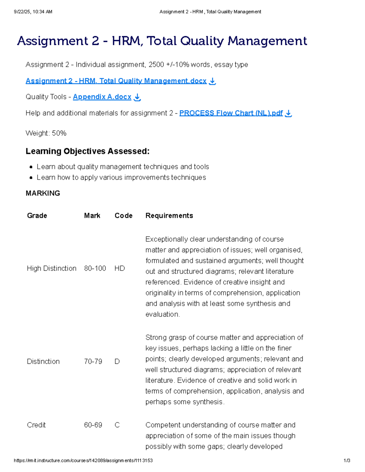 Assignment 2 - HRM: Total Quality Management Insights and Tools - Studocu
