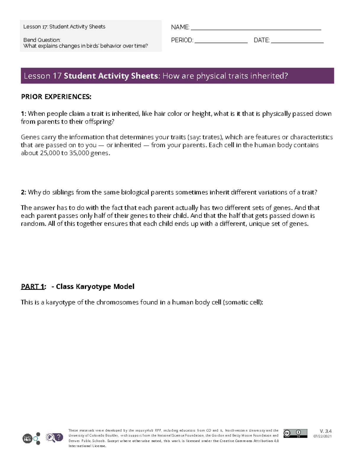 17.2 Student Activity Sheet Lesson 17 Bend 2 Juncos Evolution - Lesson ...