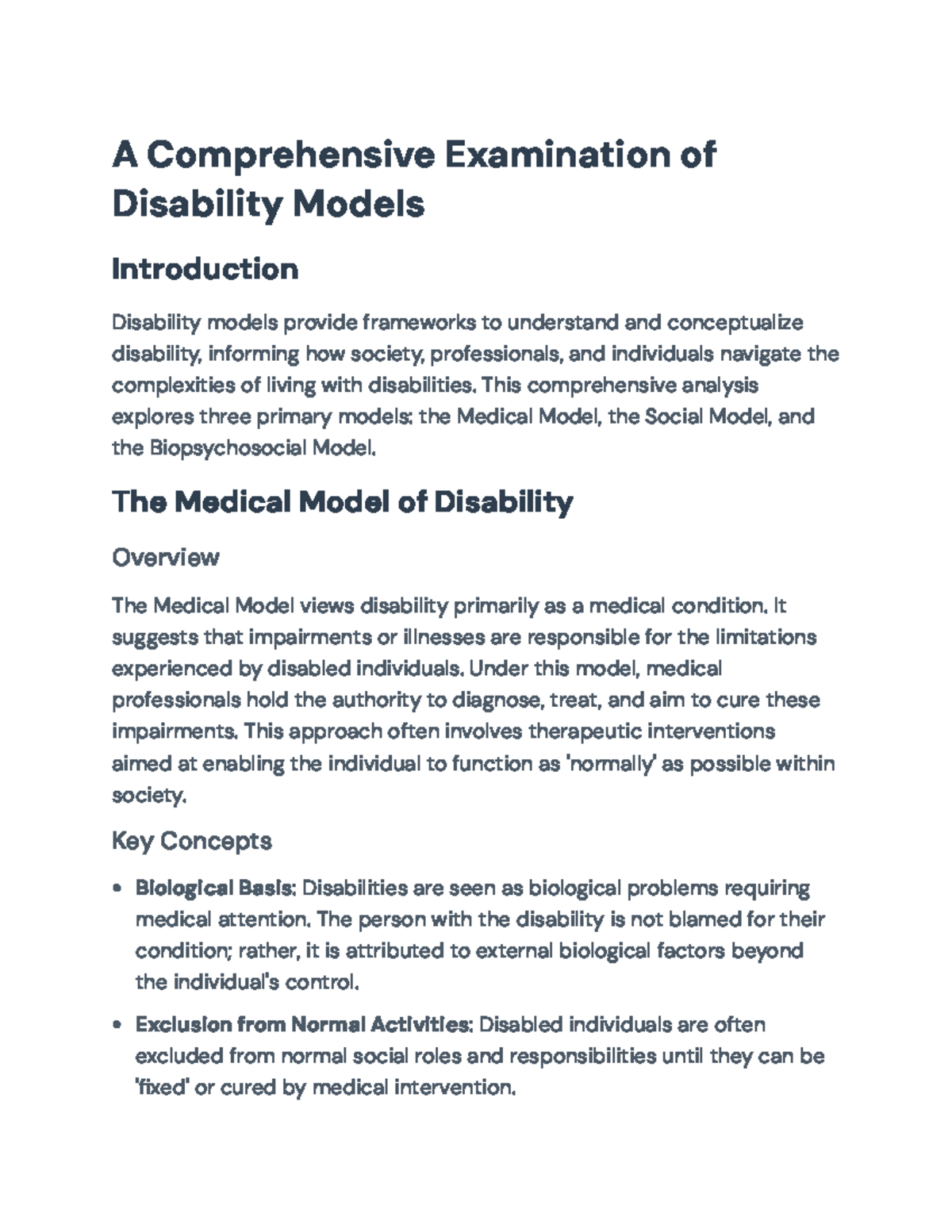 Analyzing Disability Models: Medical, Social, and Biopsychosocial ...