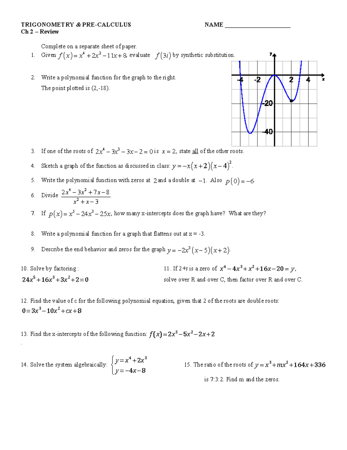 Ch 2 Review for Test - Trigonometry & Pre-Calculus Exam Prep - Studocu