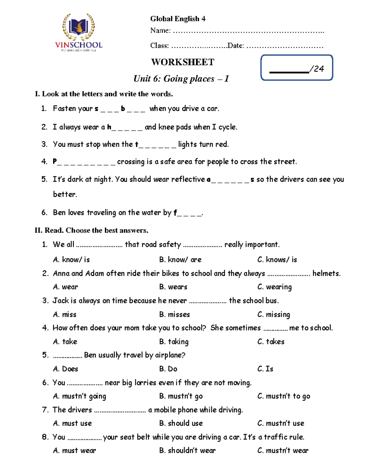 S4.W22.U6.1 Weekly Worksheet: Unit 6 Going Places Activities - Studocu