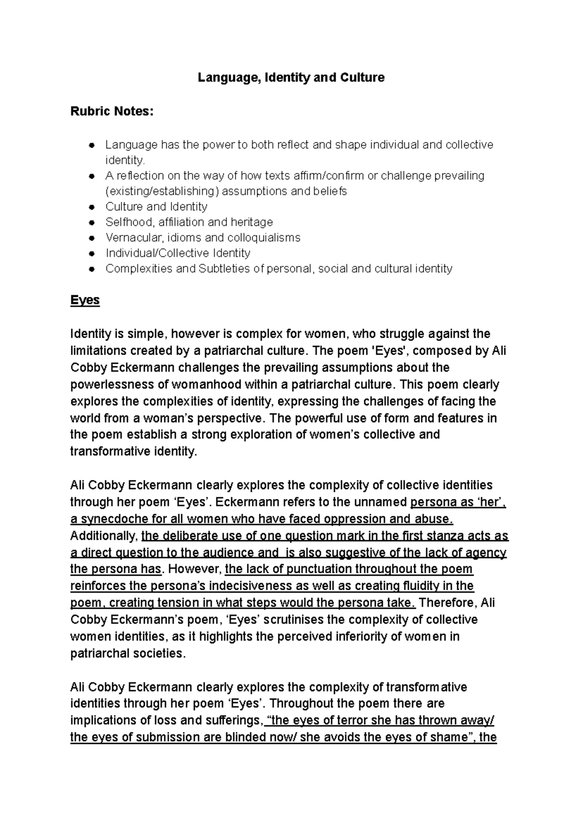 Language, Identity & Culture: Ali Cobby Eckermann's "Eyes" Analysis ...