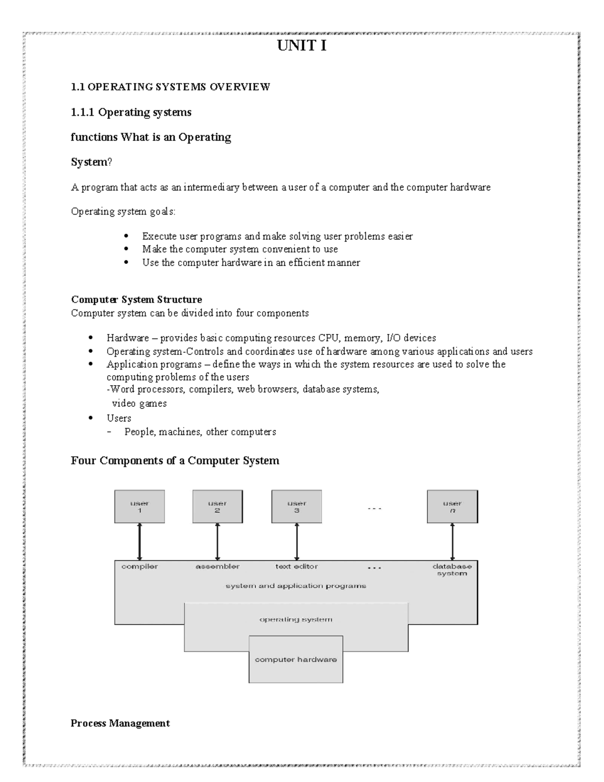 UNIT I - Operating Systems Overview and Functions Notes - Studocu
