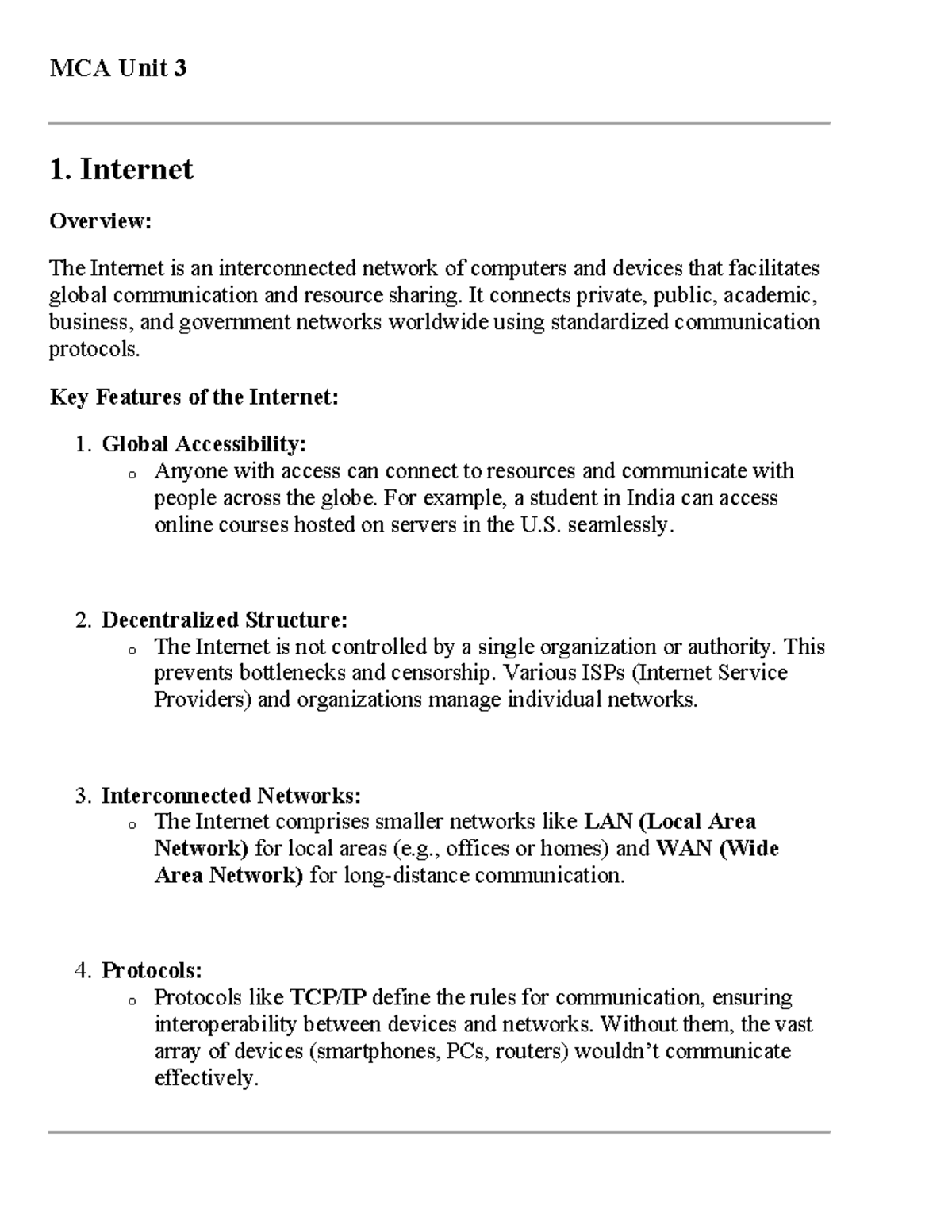 MCA Unit 3: Overview of Internet & IoT Technologies - Studocu
