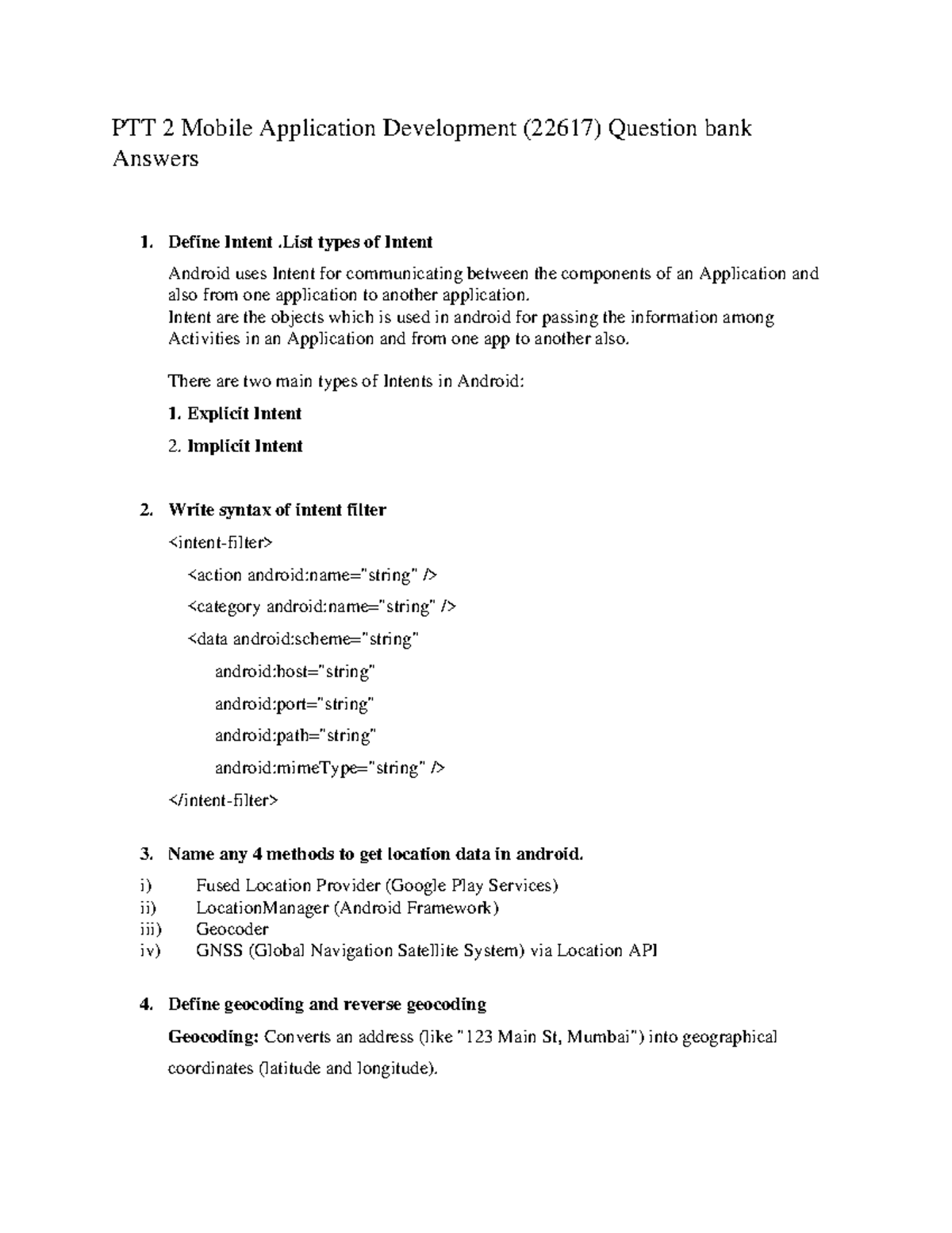 MAD Answers - Mobile application development - PTT 2 Mobile Application ...