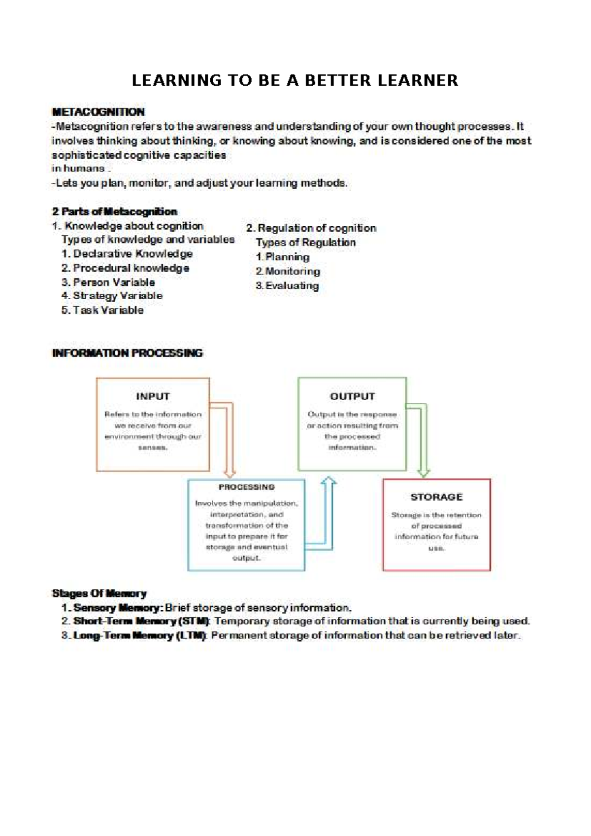Metacognition and Learning Strategies: Enhancing Your Skills - Studocu