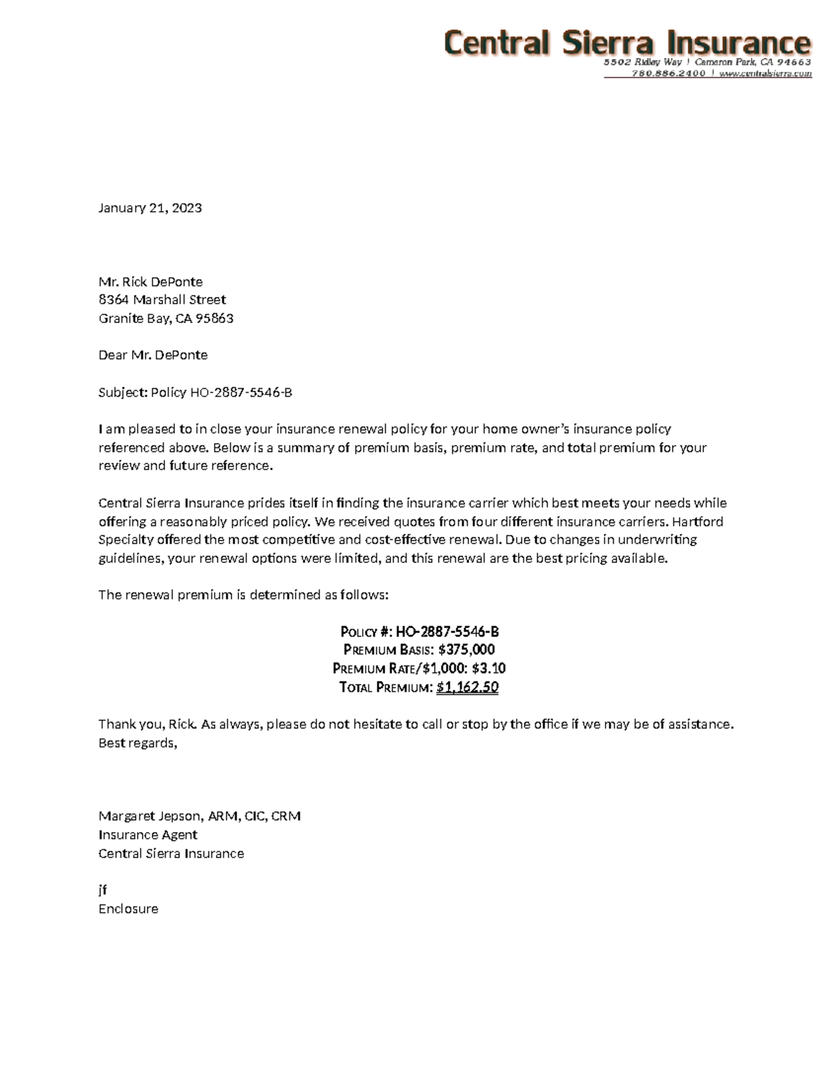 HO-2887-5546-B Insurance Renewal Summary Letter - Studocu