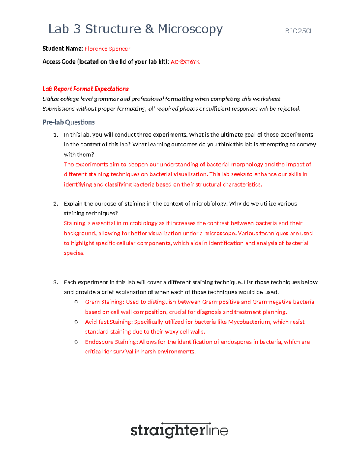 BIO250 Lab 3 - Anatomy & Physiology Lab work - Student Name: Florence ...