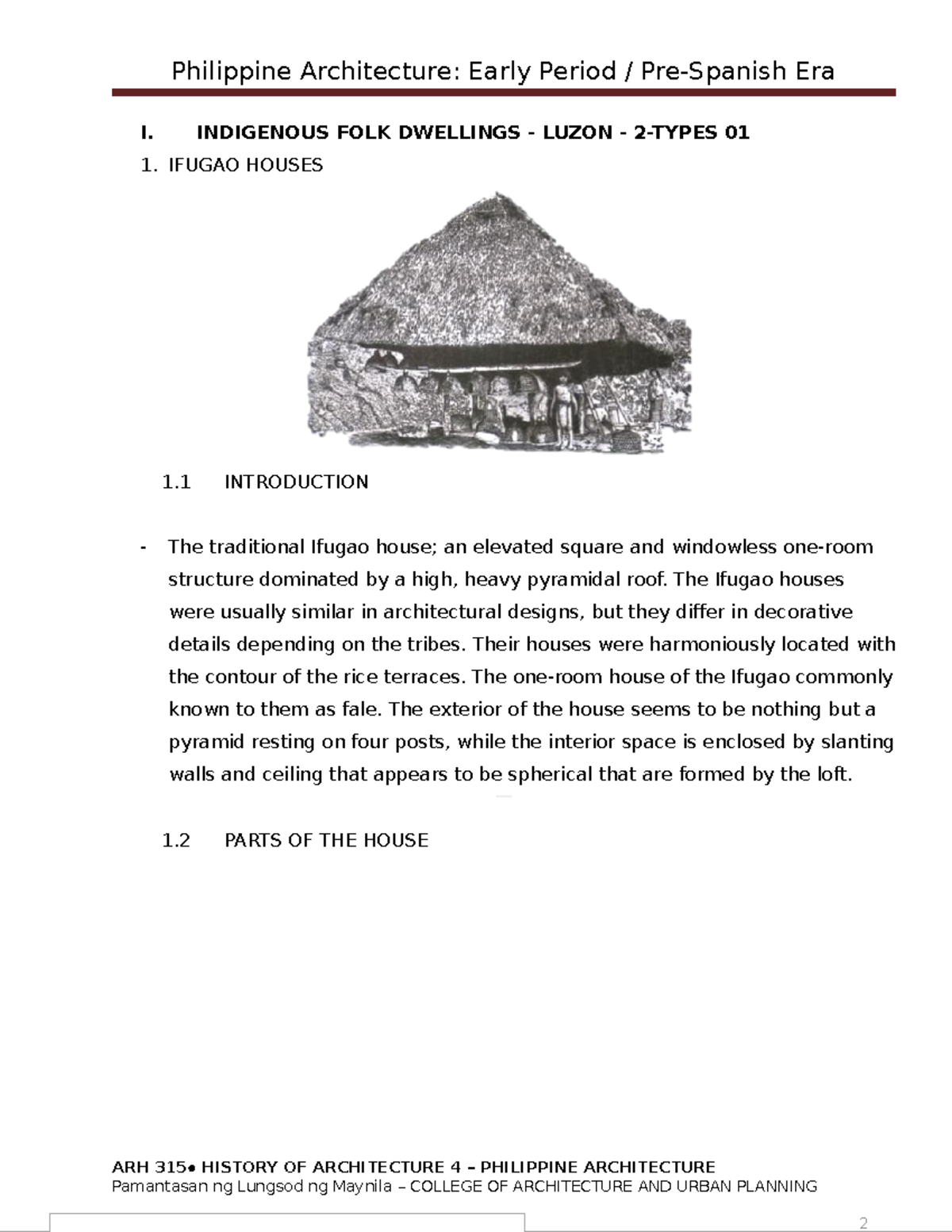 ARH 315 - Indigenous Dwelling Structures in Luzon: Ifugao & Ivatan ...
