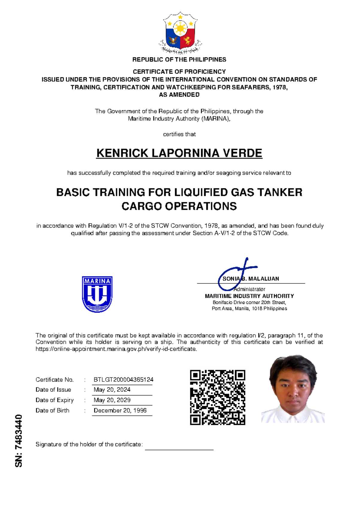 Kenrick - Certificate of Proficiency for Basic LNG Training - Studocu
