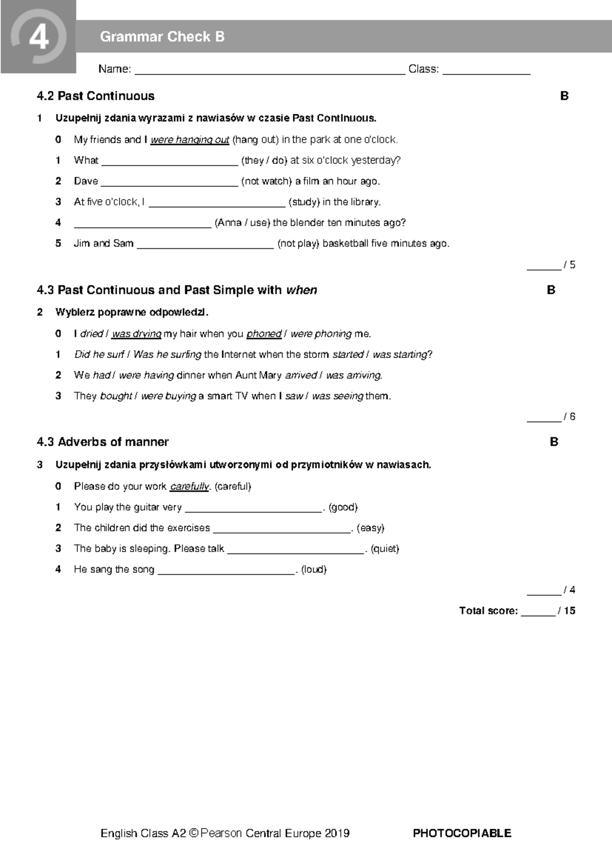 EC A2 Grammar Check - Past Continuous and Adverbs of Manner - Studocu