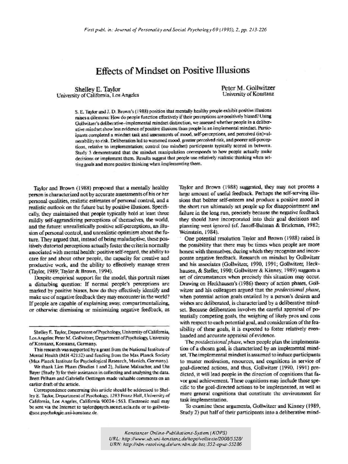 Effects of Mindset on Positive Illusions: Insights from Psychology ...