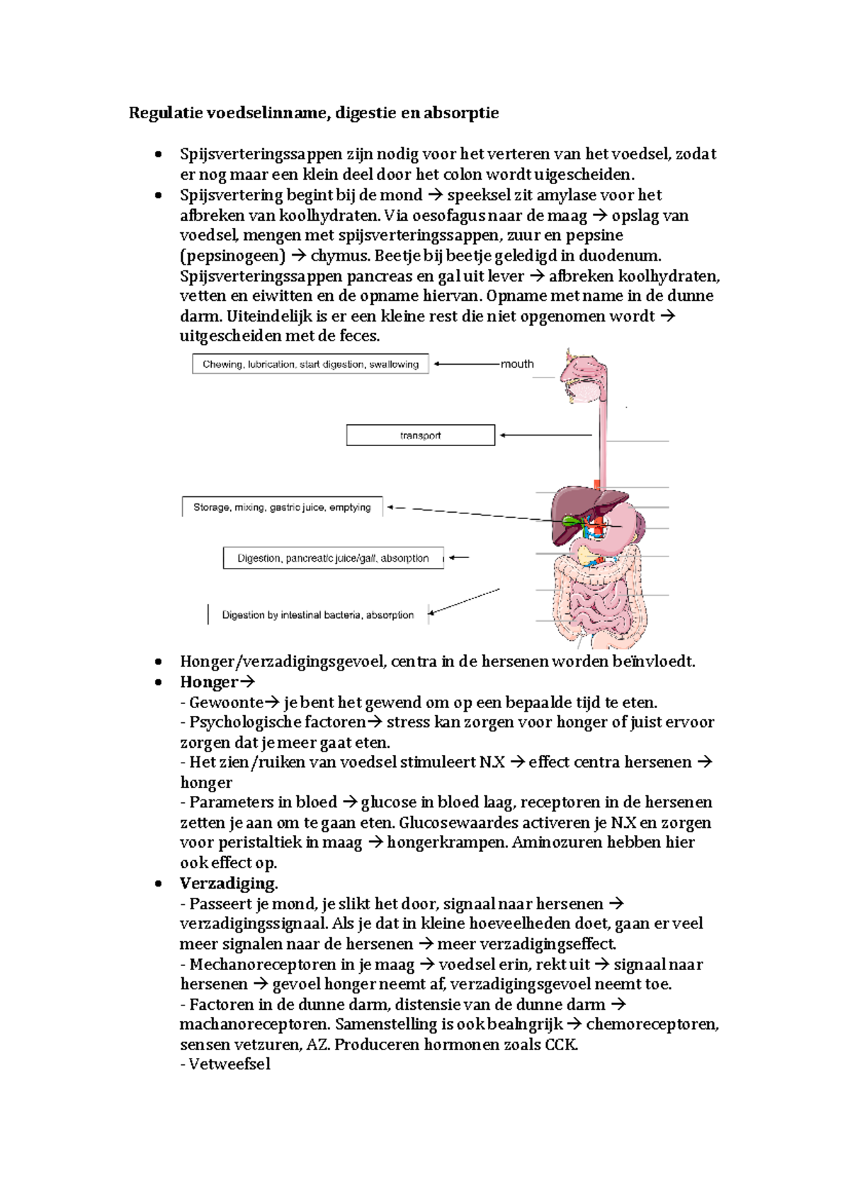 Regelgeving Voedselinname, Digestie & Absorptie - Jaar 1 Studiekapitaal ...