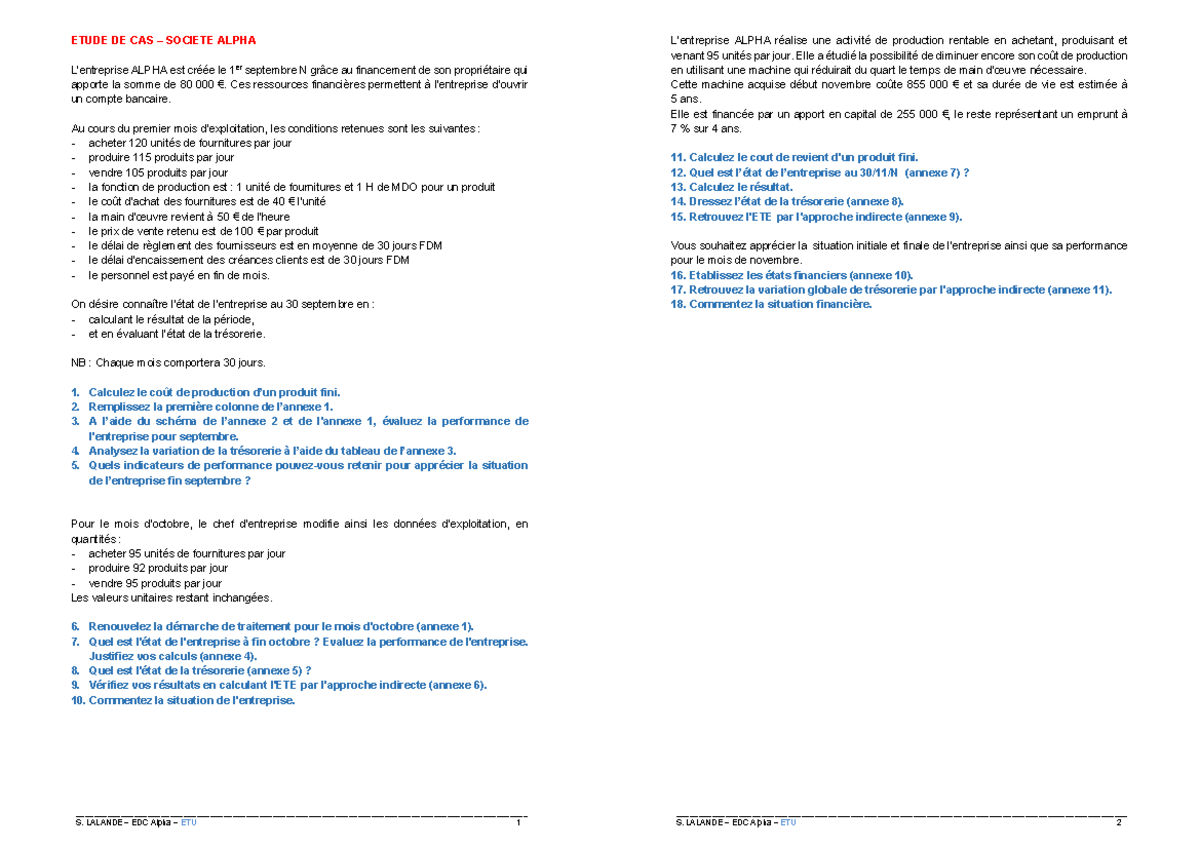 Analyse de Cas: Performance Financière de la Société Alpha (EDC Alpha ...
