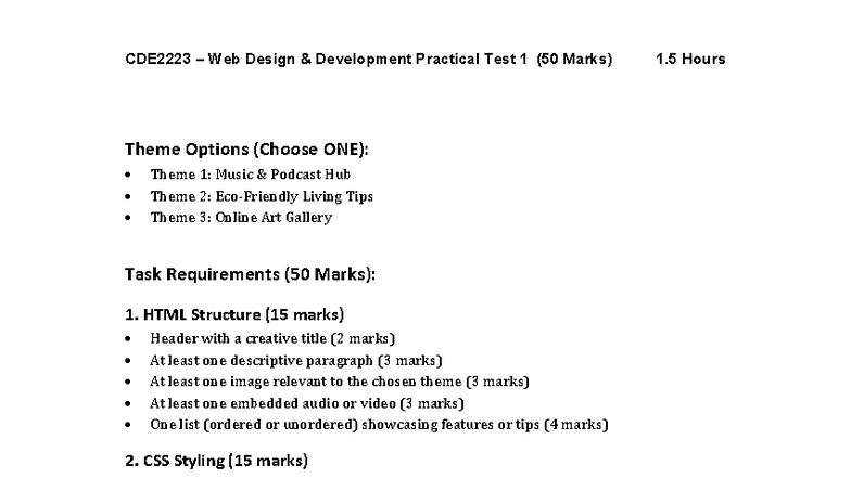 Web Design Development Practical Test 1 (50 Marks) - Semester 1 - Studocu