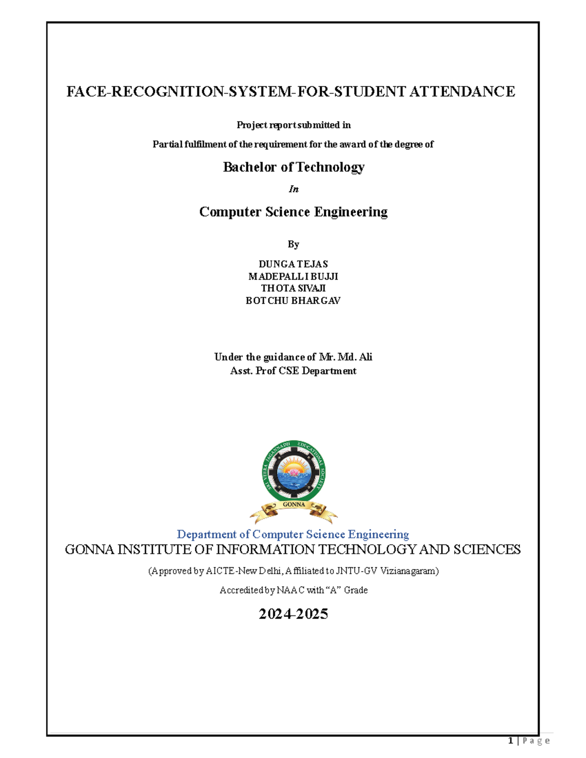 FACIAL RECOGNITION SYSTEM FOR STUDENT ATTENDANCE - B.Tech Project ...