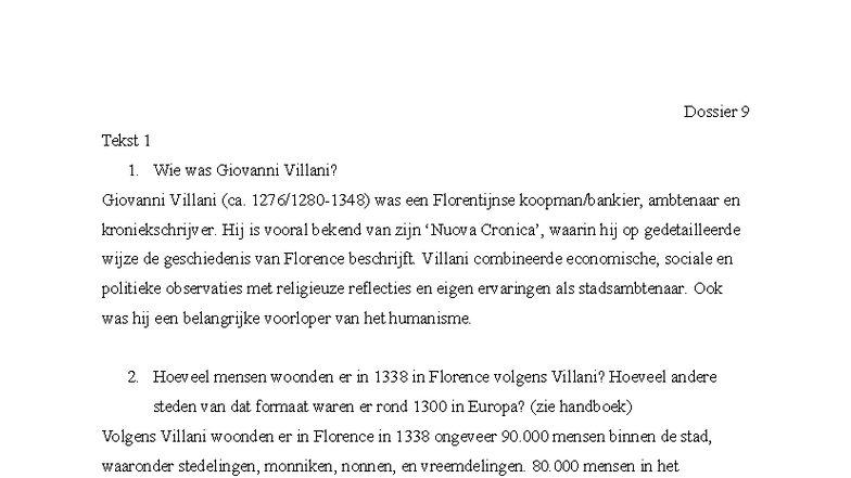 Dossier 9: Giovanni Villani en de Geschiedenis van Florence - Studeersnel