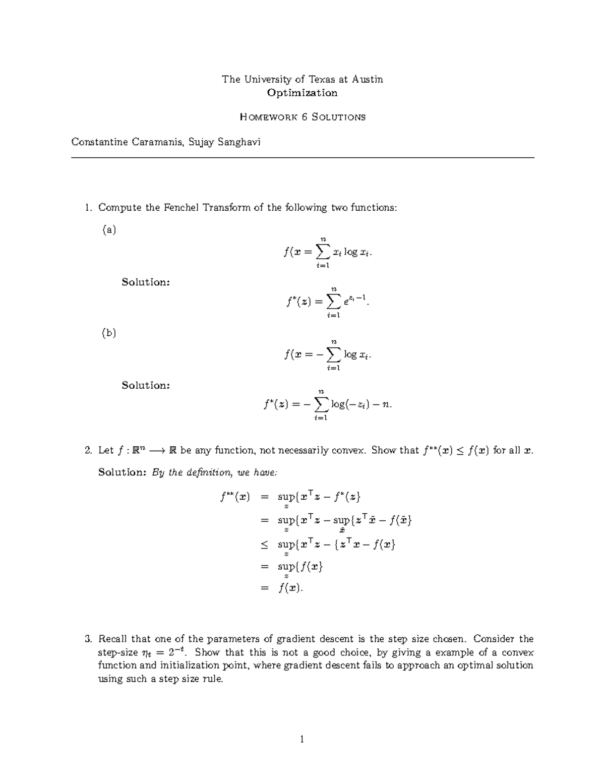 Optimization HW06 Solutions: Fenchel Transform & Gradient Descent - Studocu