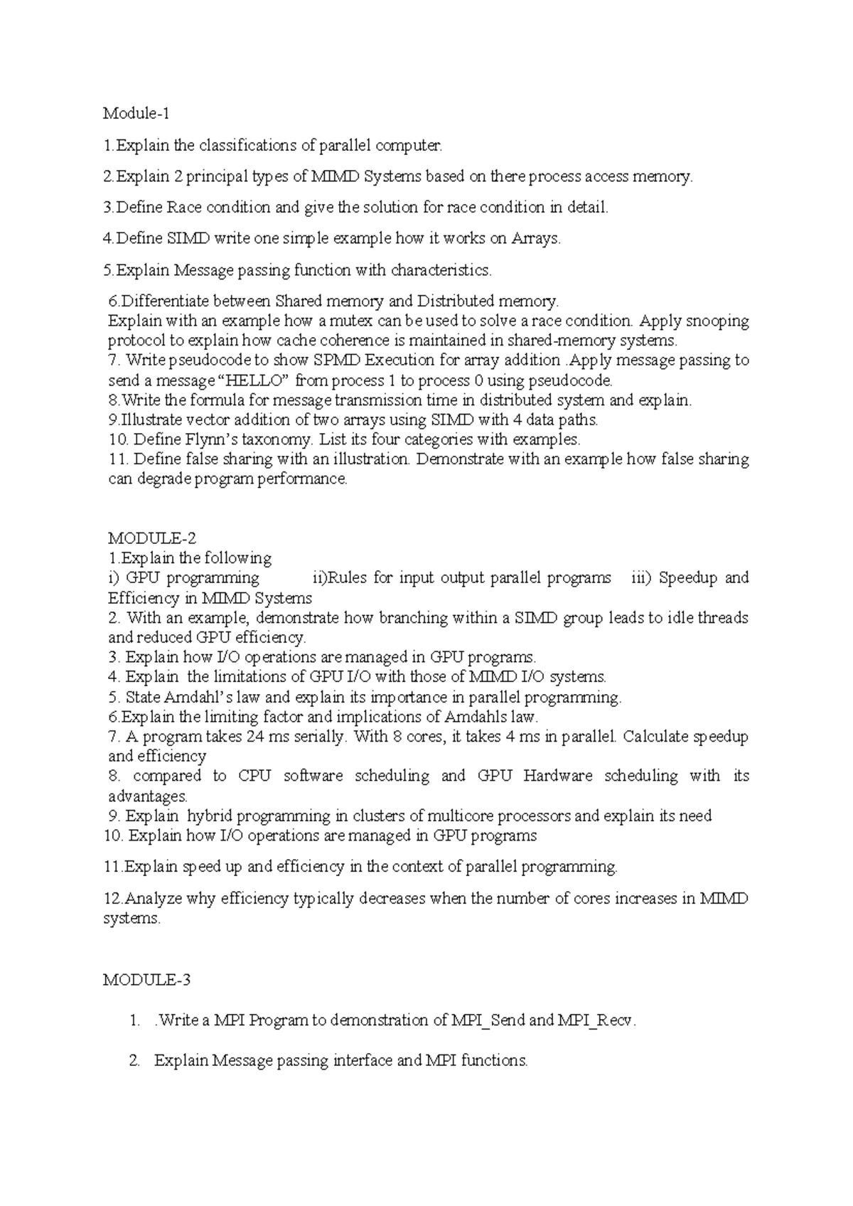 Parallel Computing Concepts: Questions for Modules 1-3 - Studocu