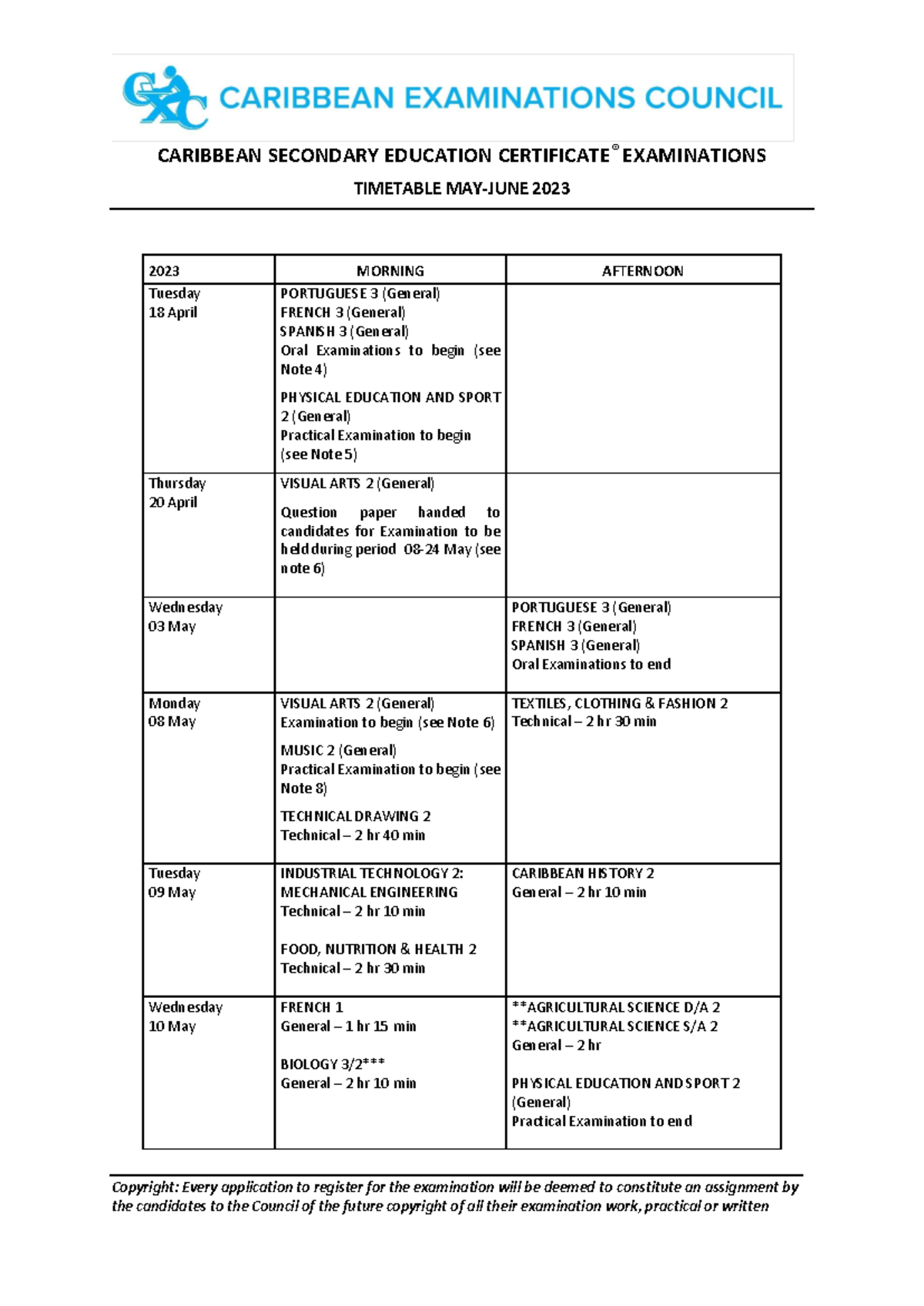 CSEC May-June 2023 Final Timetable - Updated 17 Oct 2022 - Studocu