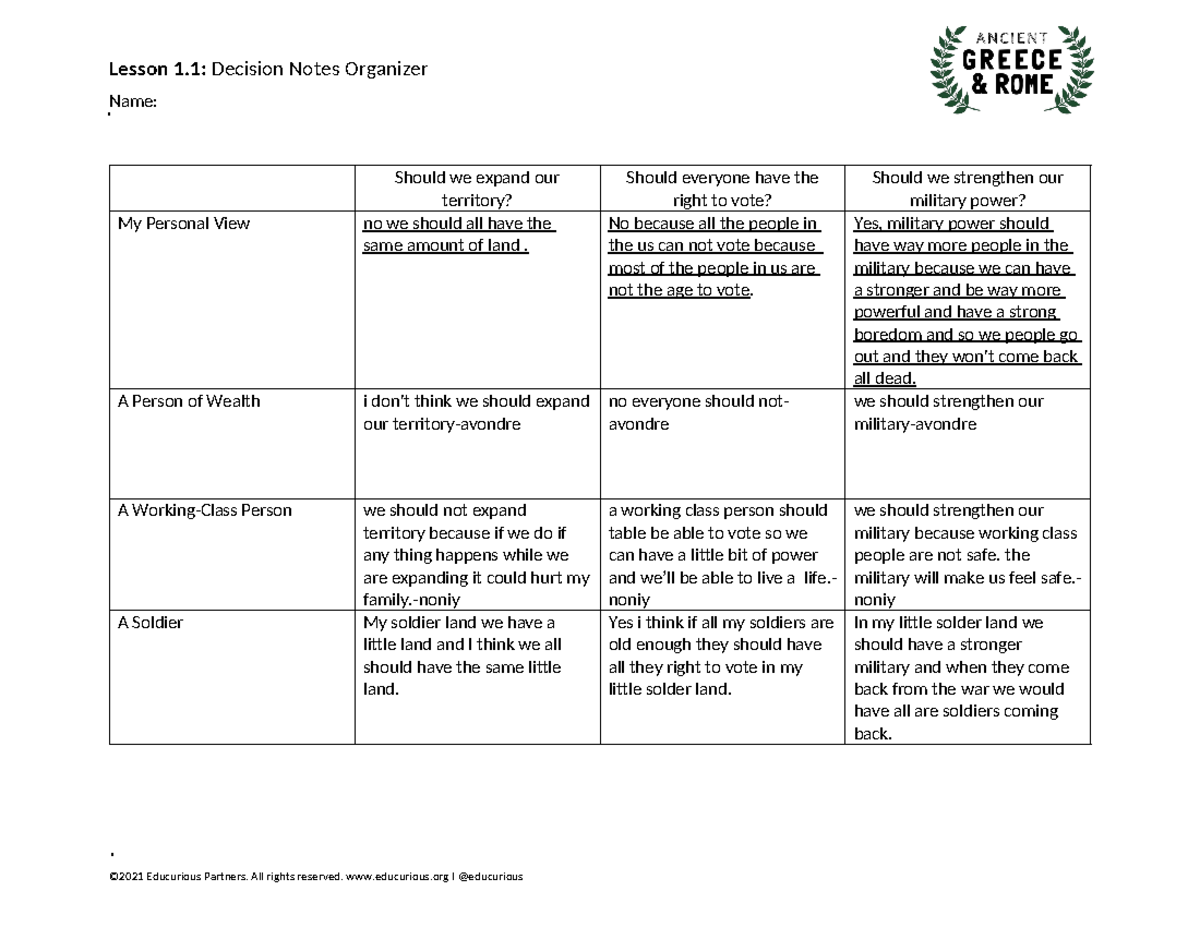 Copy of GR.1 - I need it to help my grades - Lesson 1: Decision Notes ...