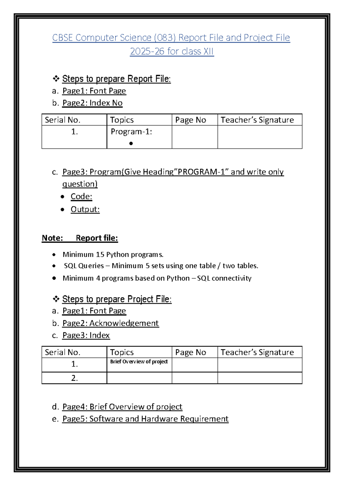 CBSE Computer Science (083) Class XII Report & Project File Guide - Studocu