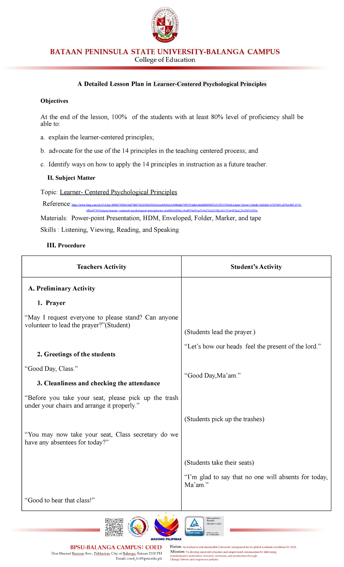DLP: Comprehensive Lesson Plan on Psychological Principles - Studocu