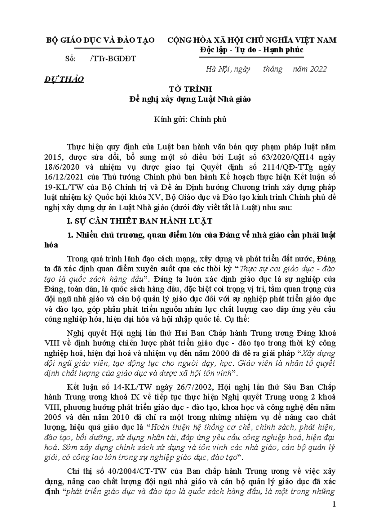 Đề nghị xây dựng Dự án Luật Nhà giáo - BSBSHS 31-2022 - Studocu