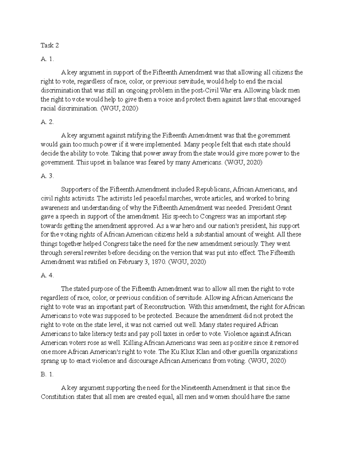 Task 2 for D267 - Passed first try - Task 2 A. 1. A key argument in ...