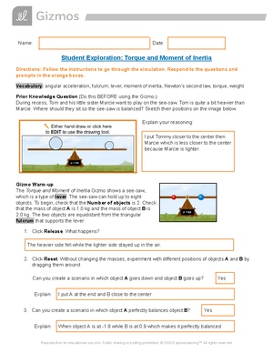 Gizmos Lab Roller Coaster Physics - Name: Date: 1/2/ Student Exploration: Roller Coaster Physics ...