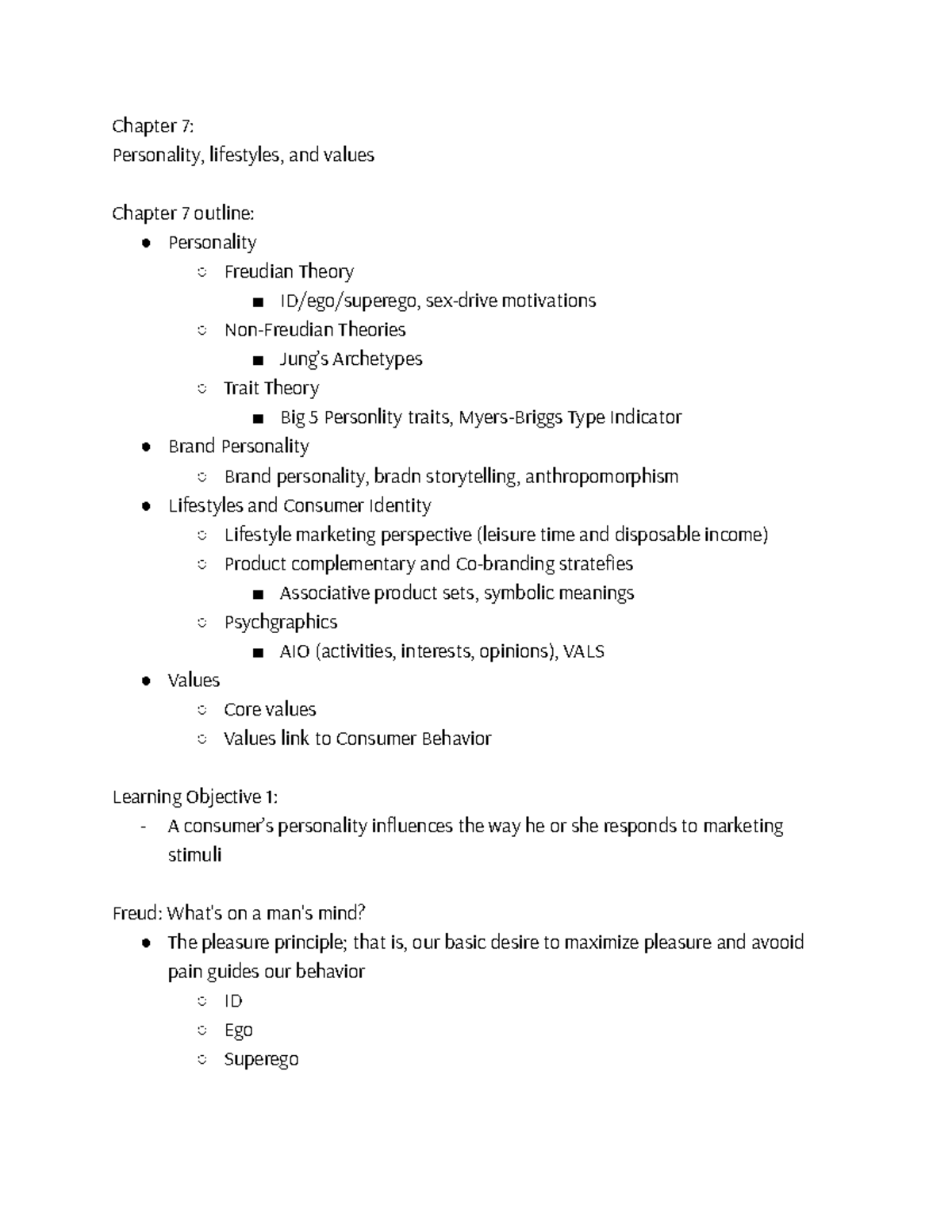Chapter 7 consumer behavior notes - Chapter 7: Personality, lifestyles ...