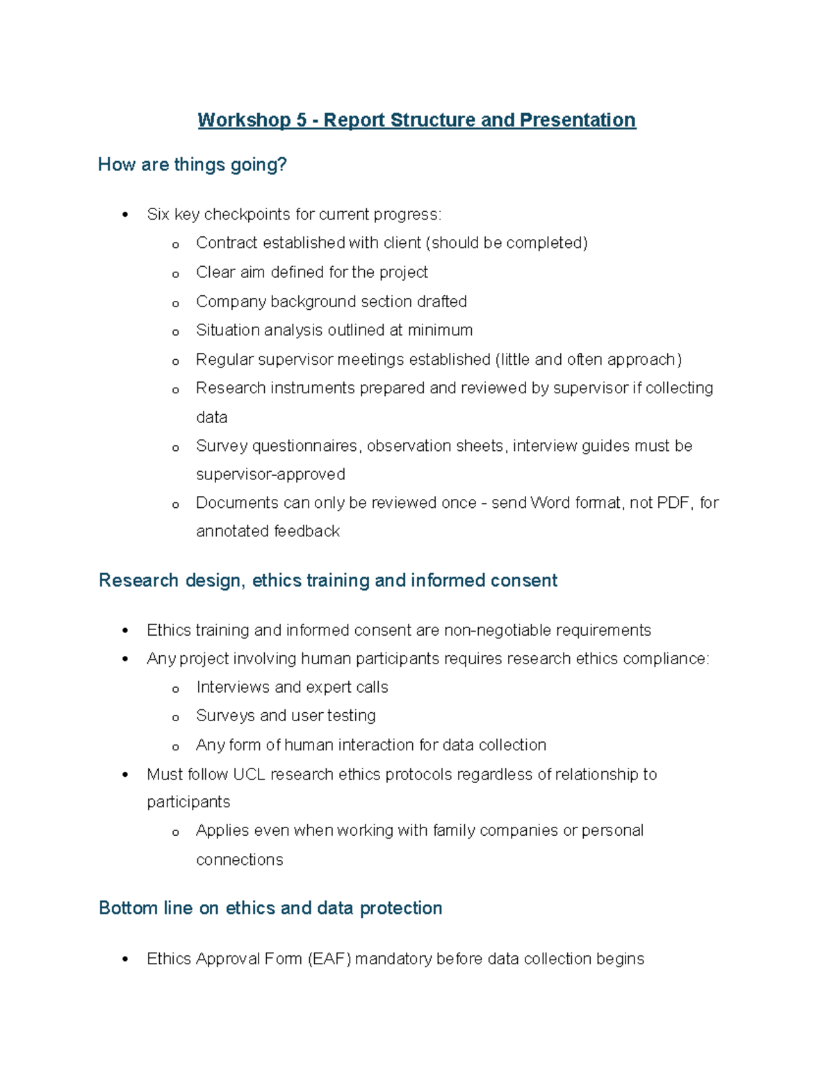 Workshop 5: Report Structure & Presentation Guidelines - Studocu